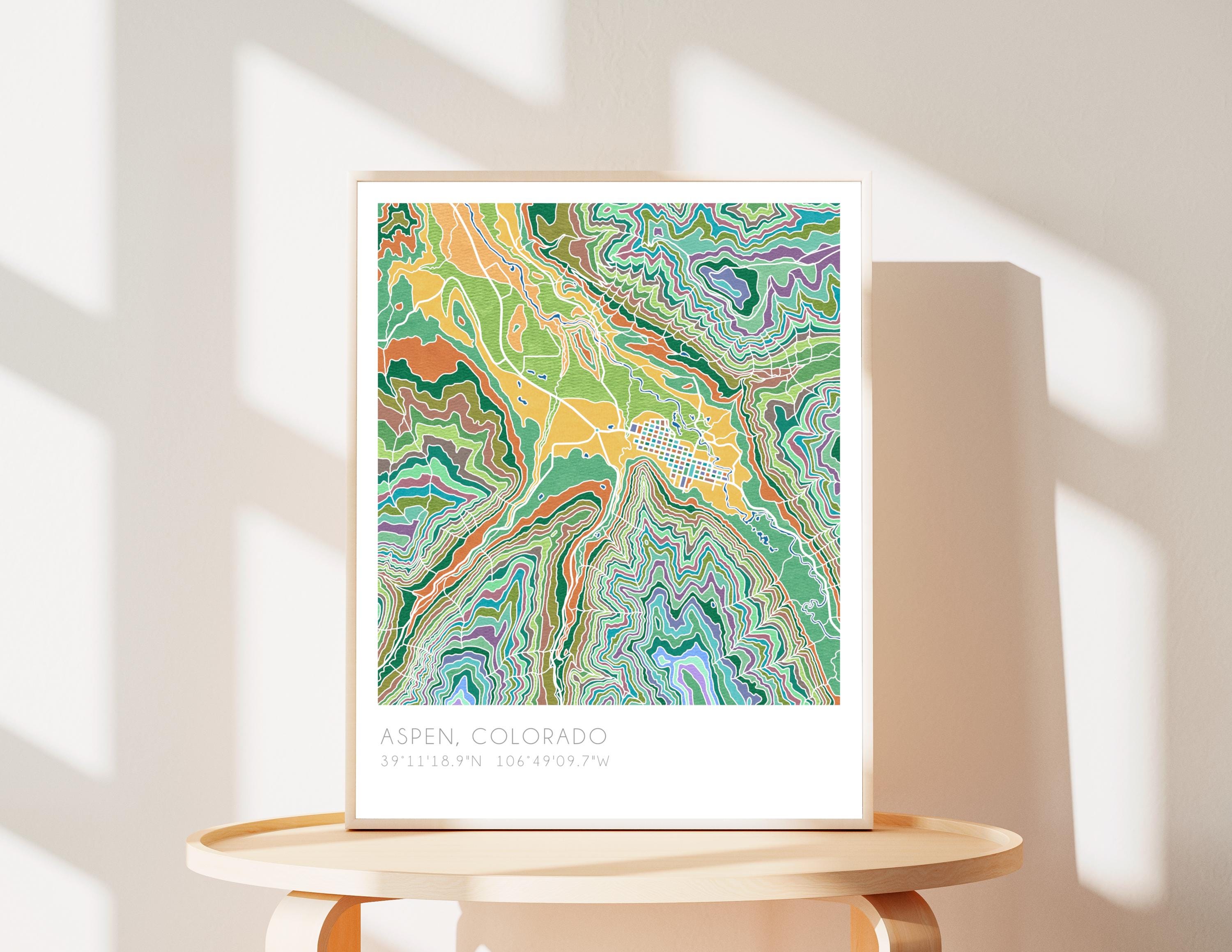 Aspen Colorado Map, Watercolor Print, Topographic Map - Etsy