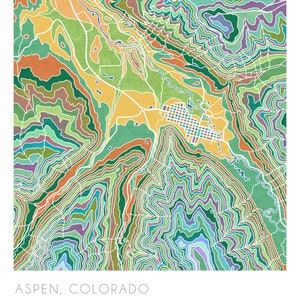 Aspen Colorado Map, Watercolor Print, Topographic Map - Etsy