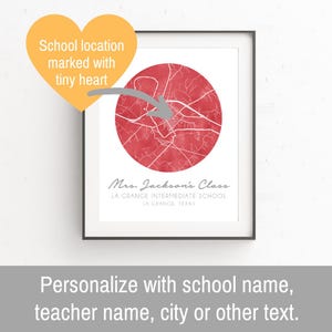 Personalized School Map, Teacher Gifts, Watercolor Print, Custom Map ...