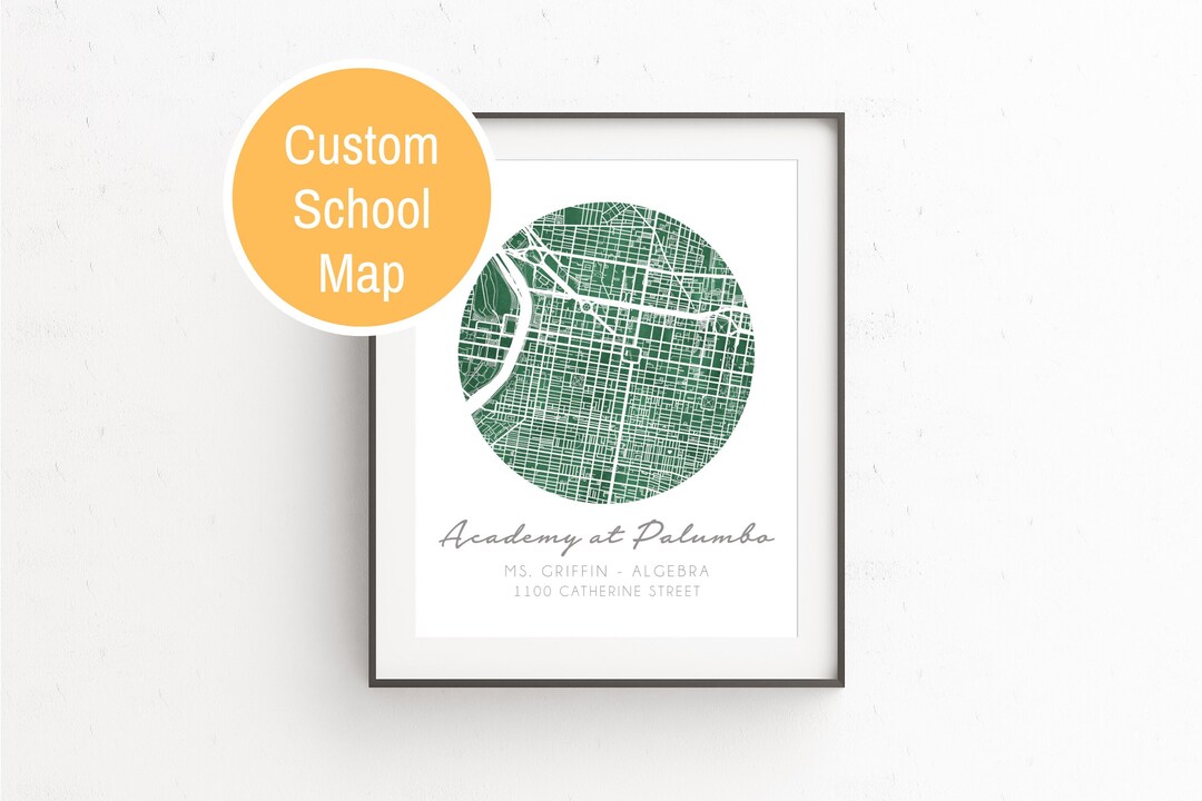 Personalized School Map, Teacher Gifts, Watercolor Print, Custom Map ...