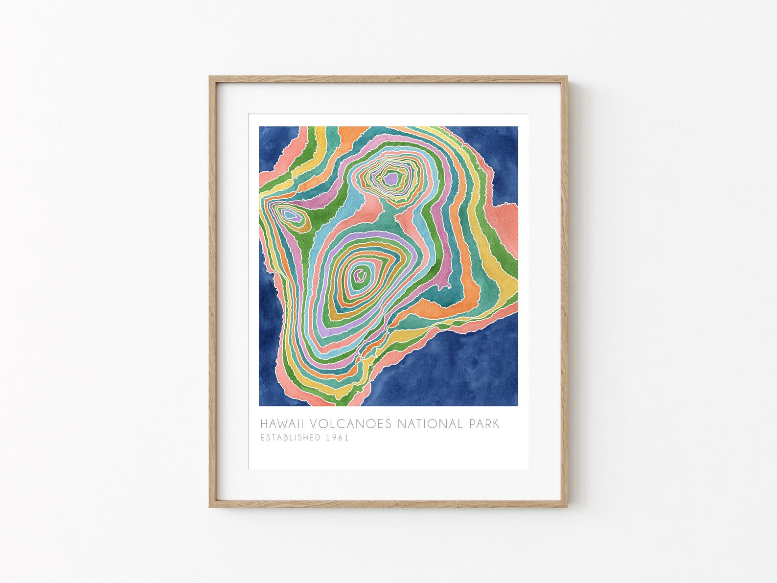 Hawaii Volcanoes National Park Map, Watercolor Print, Topographic Map ...