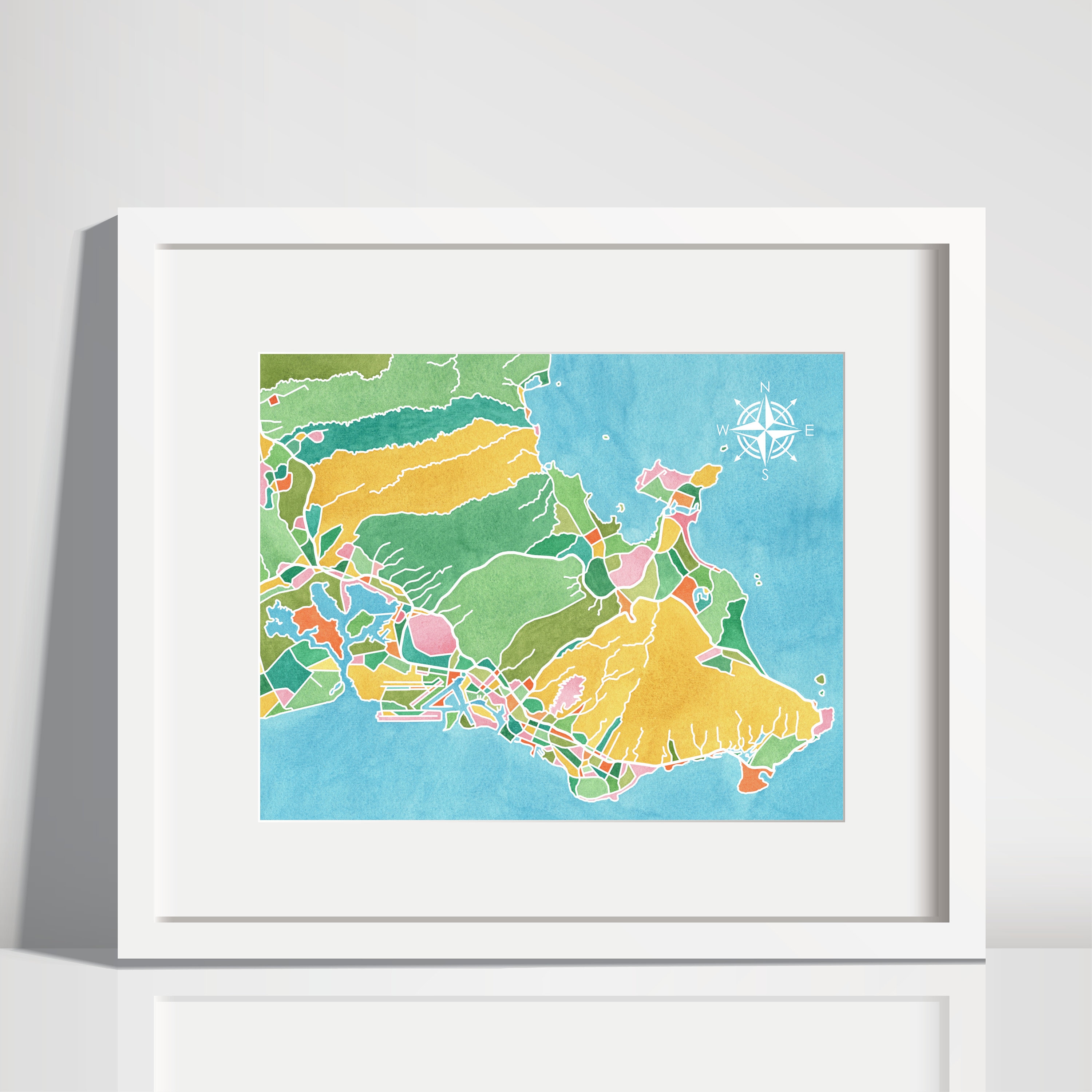 Honolulu Hawaii Map Art Watercolor Print Hawaiian Gifts - Etsy