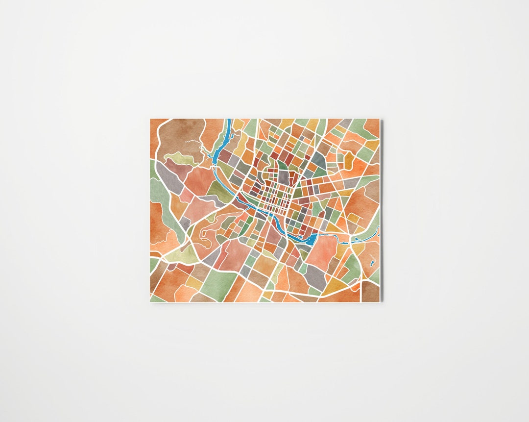 Austin Texas, Map Art, Watercolor Print, Graduation Gift - Etsy