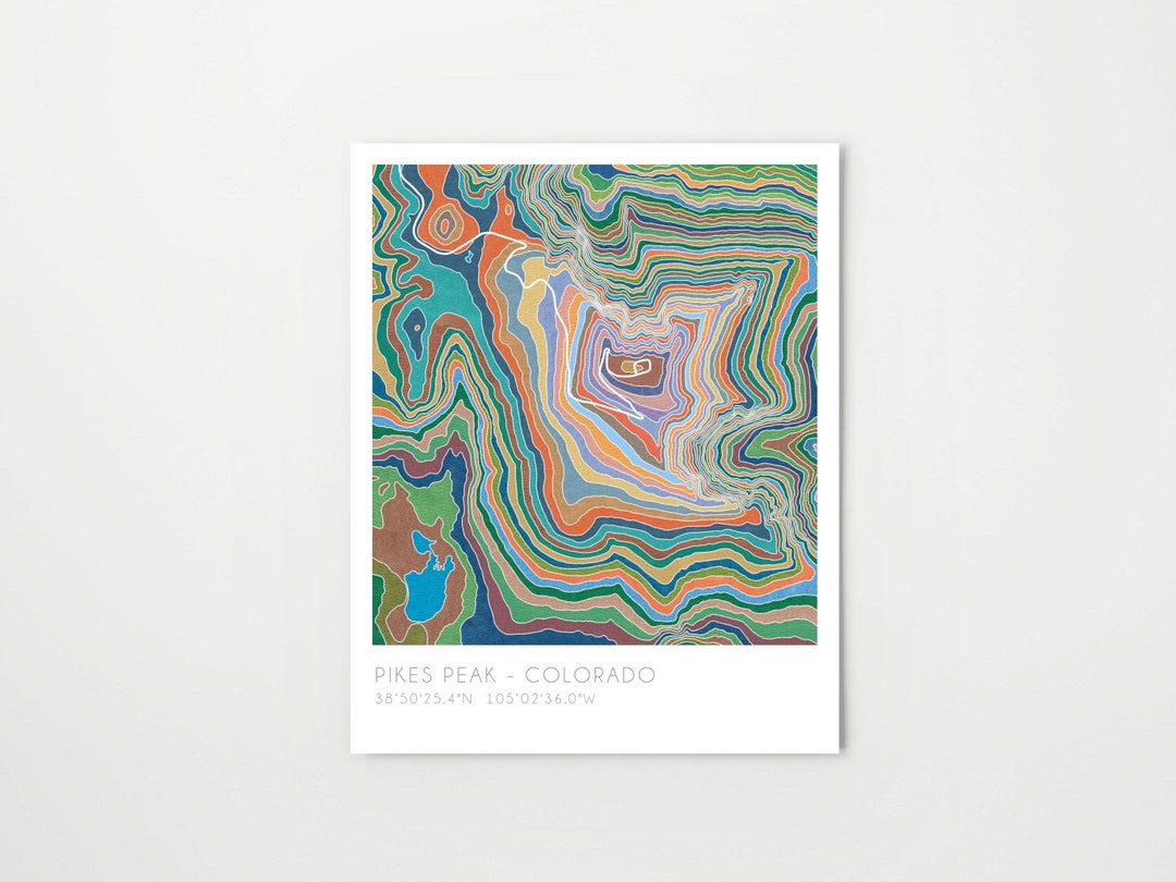 Pikes Peak Colorado Map, Watercolor Print, Topographic Map - Etsy