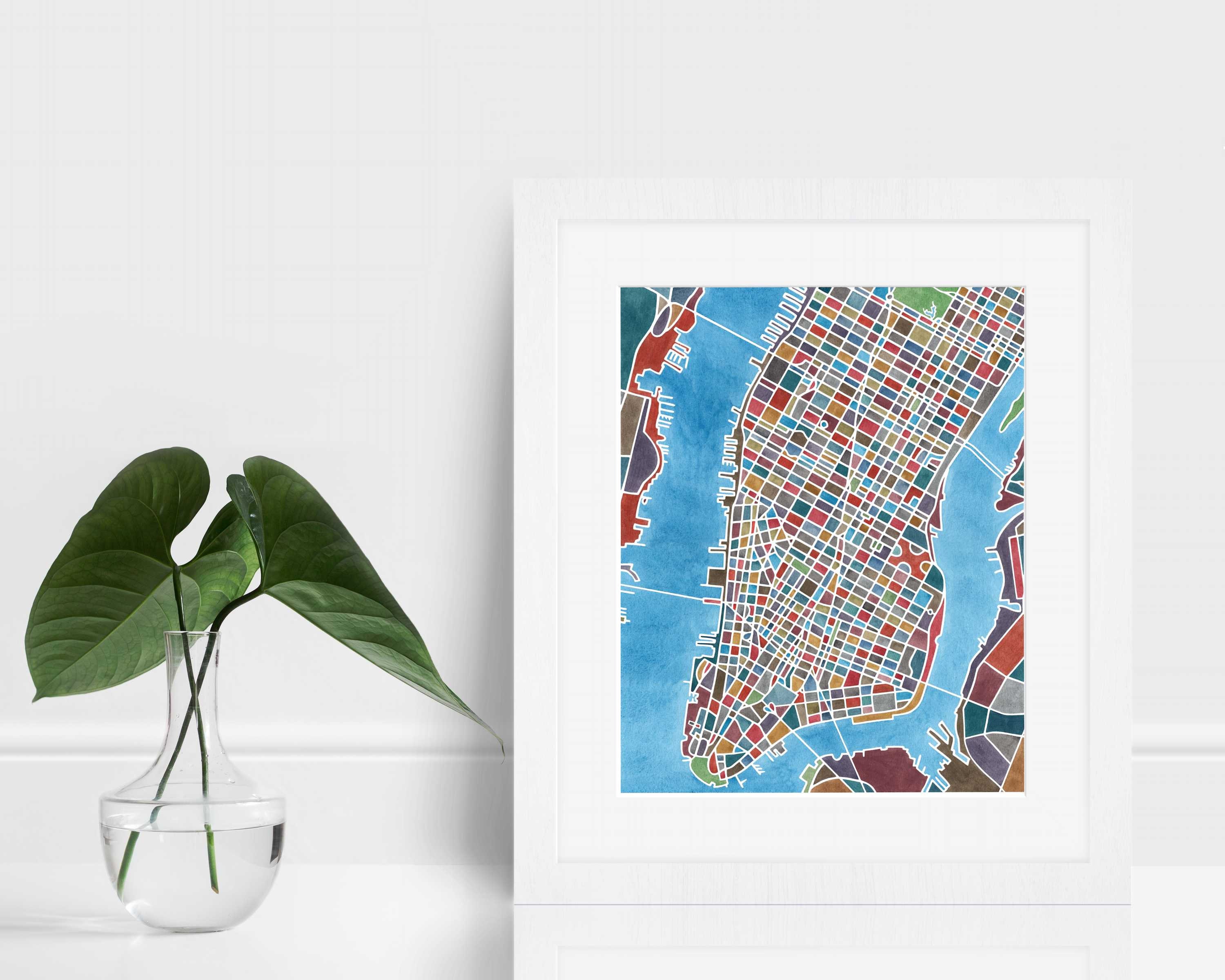 New York City Map Art Watercolor Print Manhattan Map New | Etsy