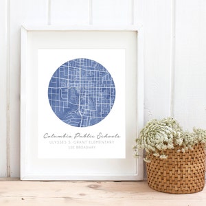 Personalized School Map, Teacher Gifts, Watercolor Print, Custom Map ...