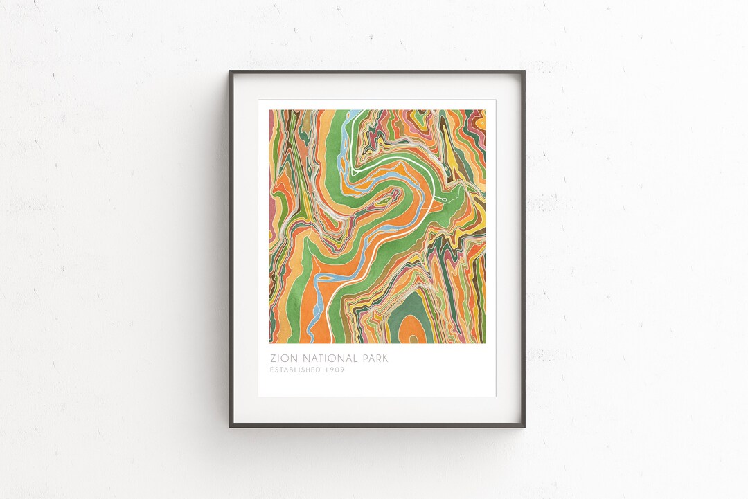 Zion National Park Map, Watercolor Print, Topographic Map, Utah Wall ...