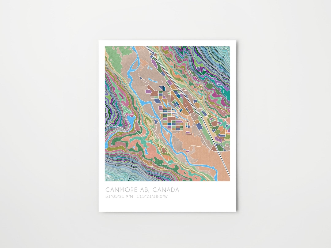 Canmore Alberta Map, Watercolor Print, Topographic Map, Alberta Canada ...