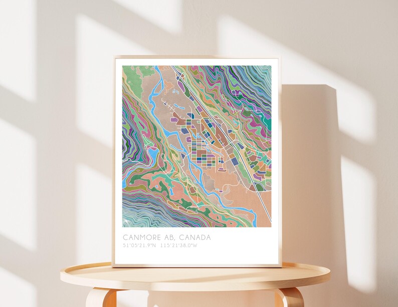 Canmore Alberta Map, Watercolor Print, Topographic Map, Alberta Canada ...