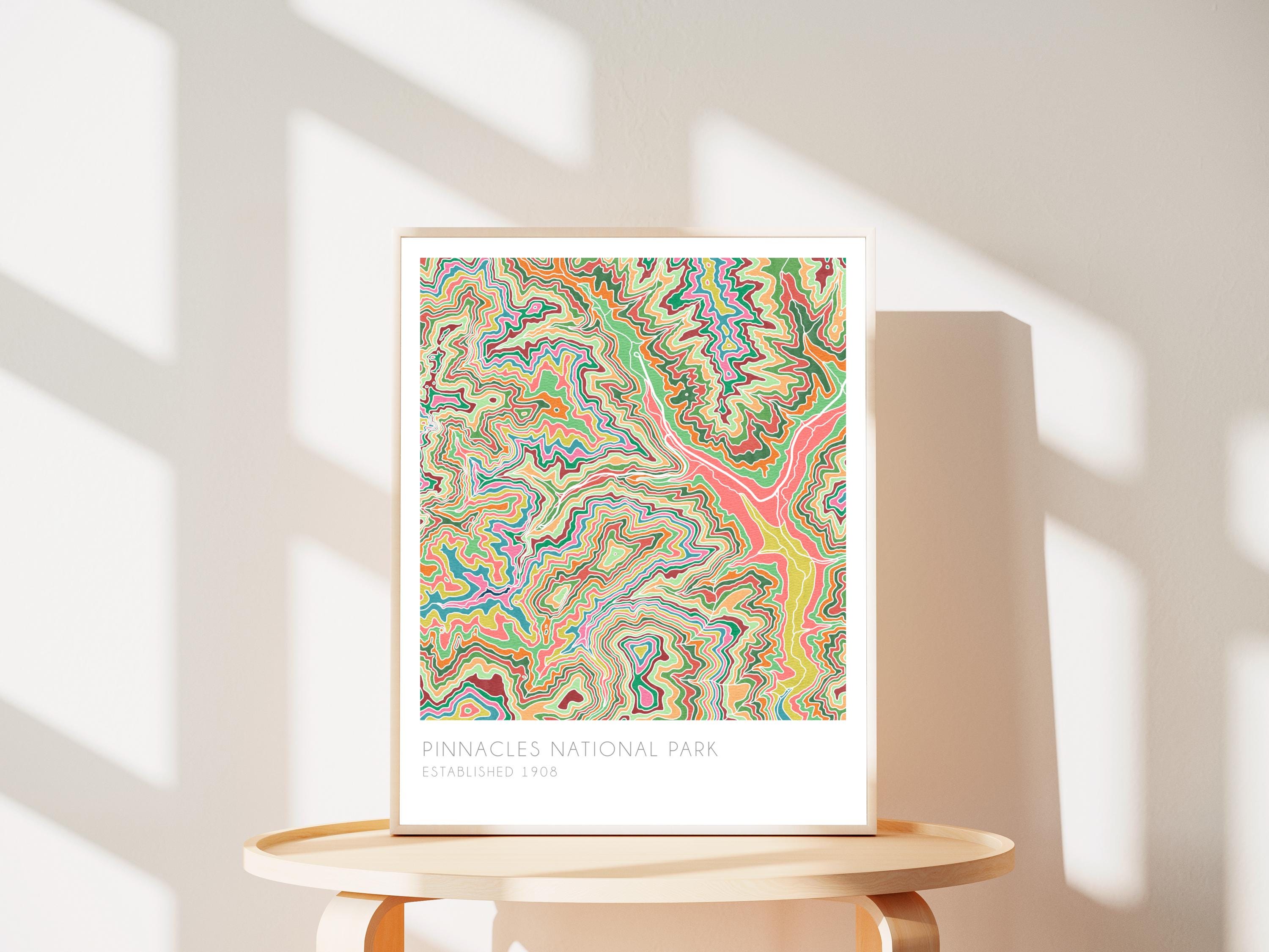 Pinnacles National Park Map, Watercolor Print, Topographic Map ...