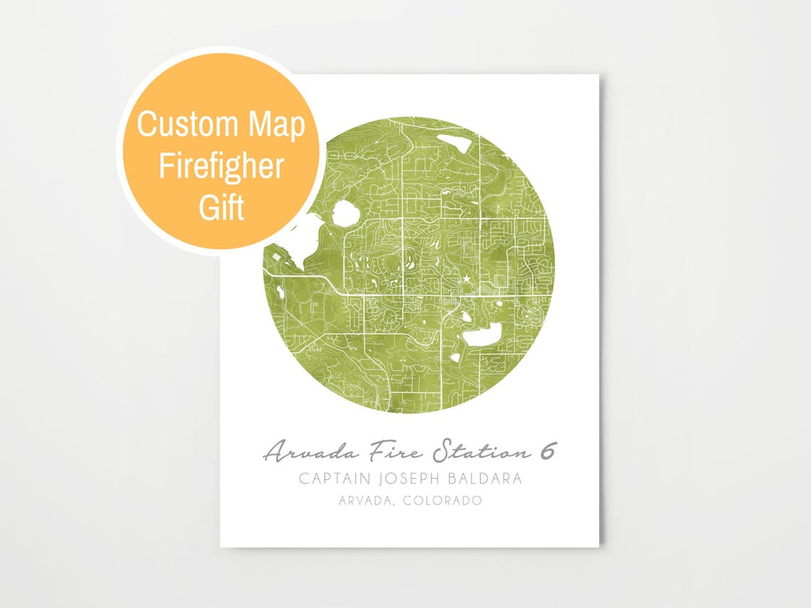 Custom Map, Firefighter Gift, Watercolor Print, Personalized Fire ...