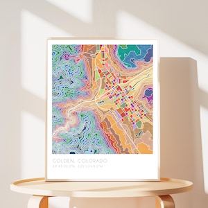 Golden Colorado Map, Watercolor Print, Topographic Map - Etsy
