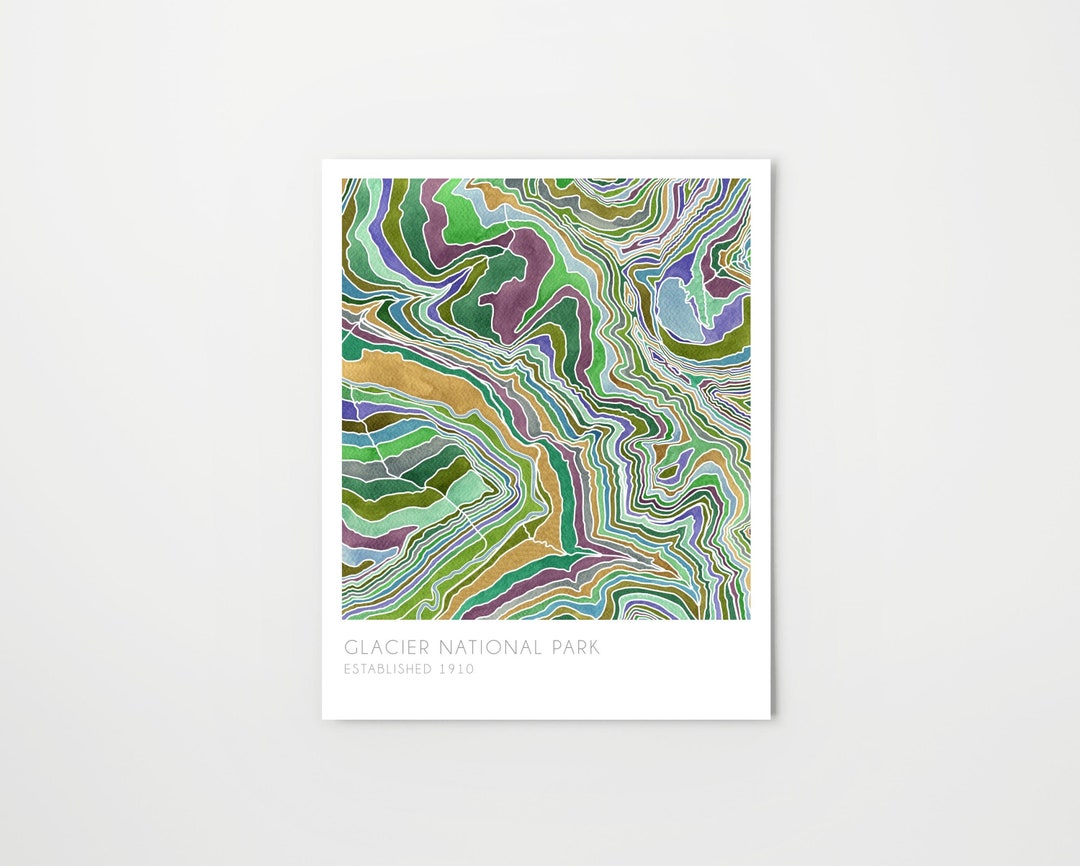 Glacier National Park, Watercolor Print, Topographic Map - Etsy