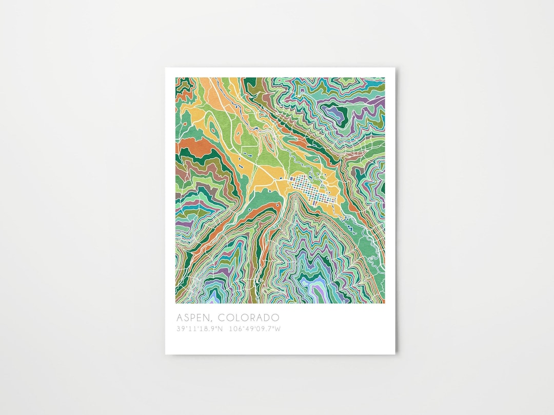 Aspen Colorado Map, Watercolor Print, Topographic Map - Etsy