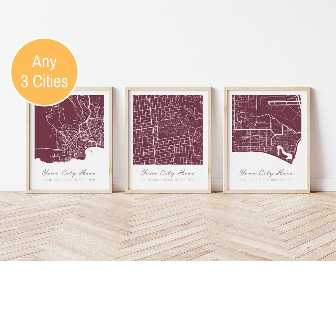 Personalized Map Art Set of 3 Prints Custom Map Three Maps - Etsy