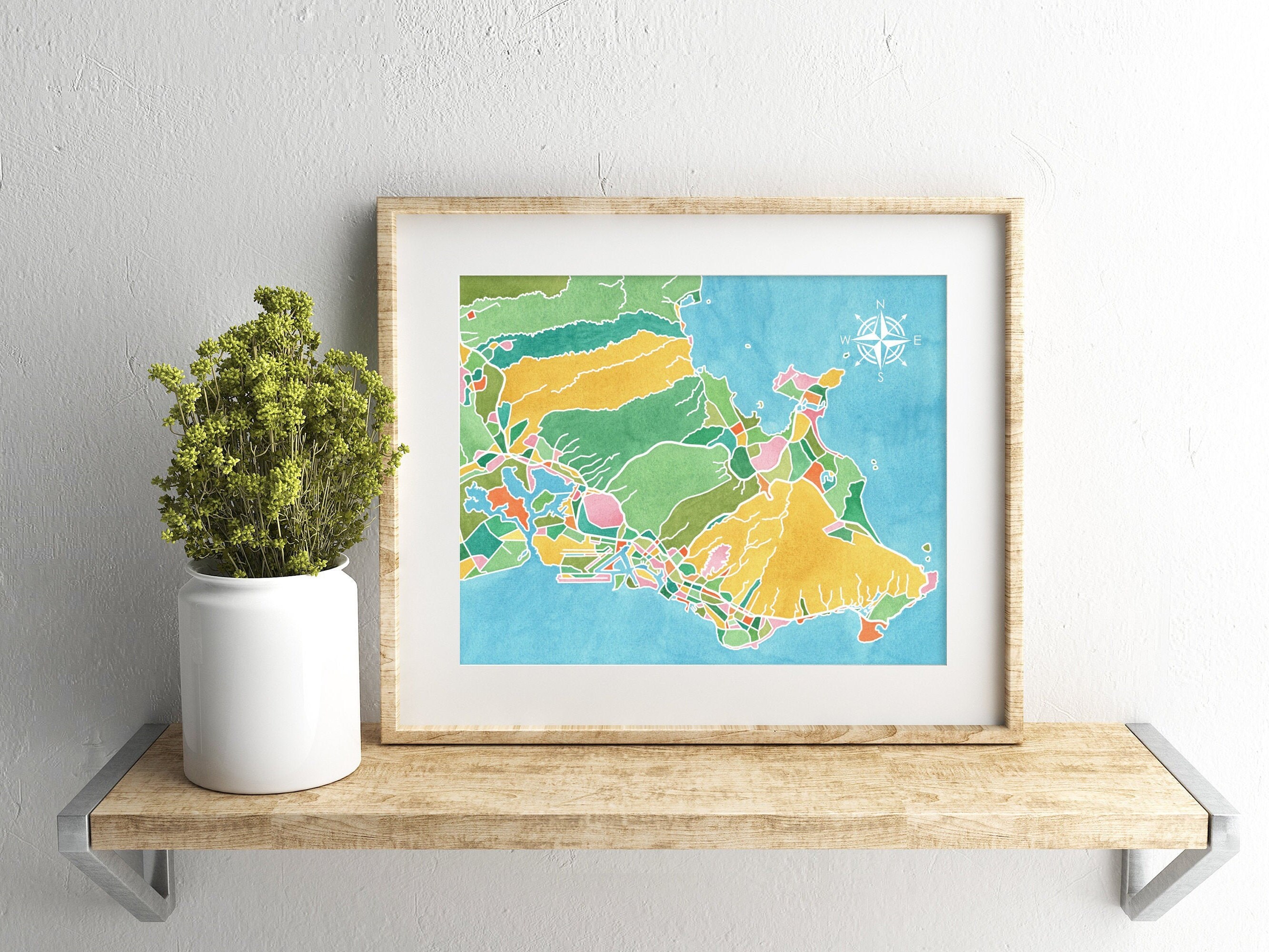 Honolulu Hawaii map art watercolor print Hawaiian gifts | Etsy