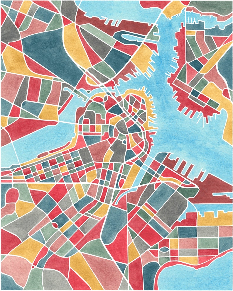 Boston Map Watercolor Print Boston Artwork Boston North | Etsy