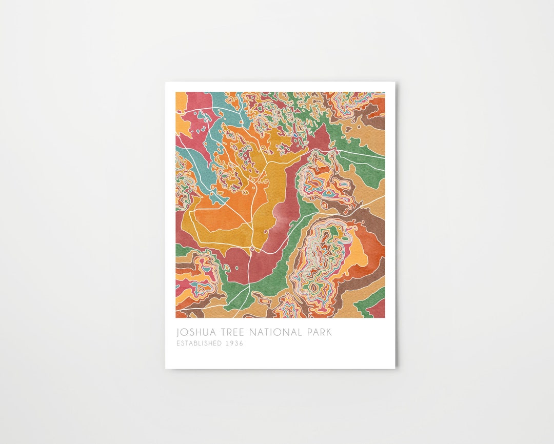Joshua Tree National Park Map, Watercolor Print, Topographic Map ...