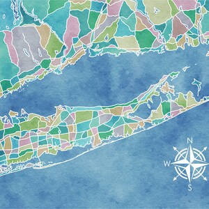 Long Island Map, Watercolor Print, Long Beach Wall Art, New York ...