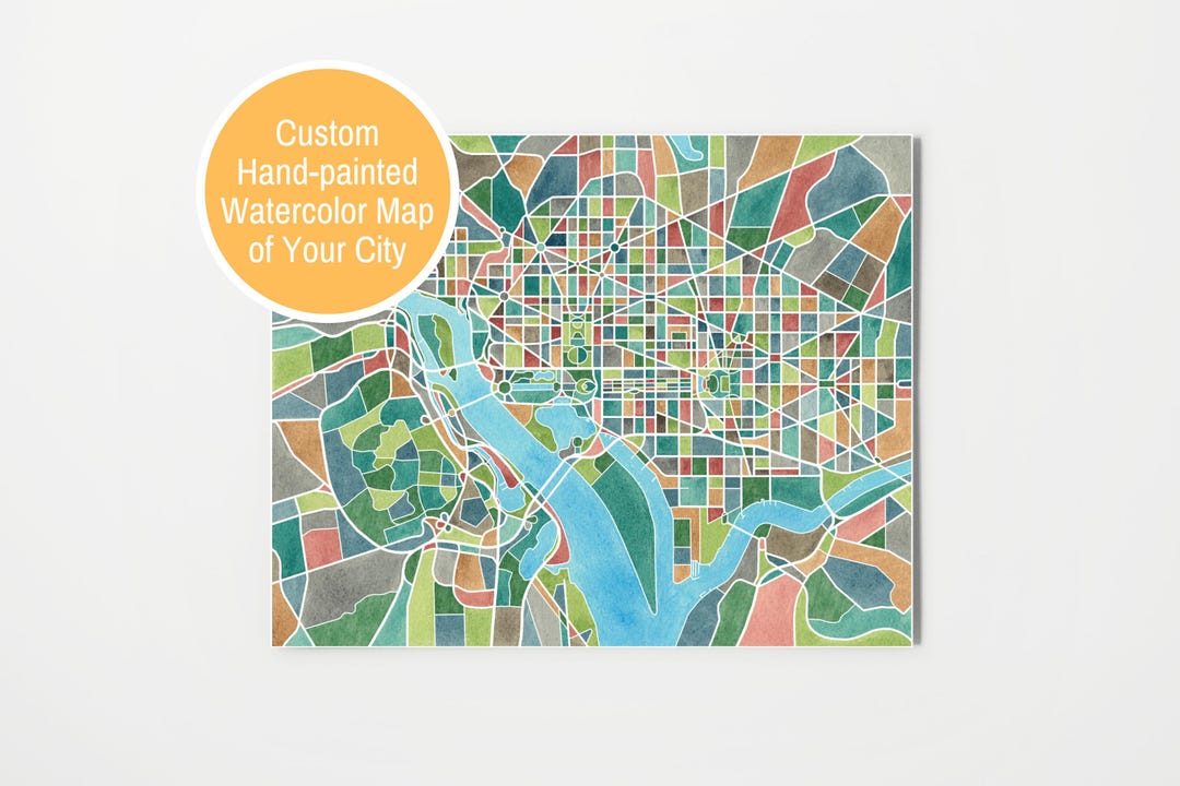 Custom City Map, Watercolor Painting, Hand Painted, Personalized Gift ...