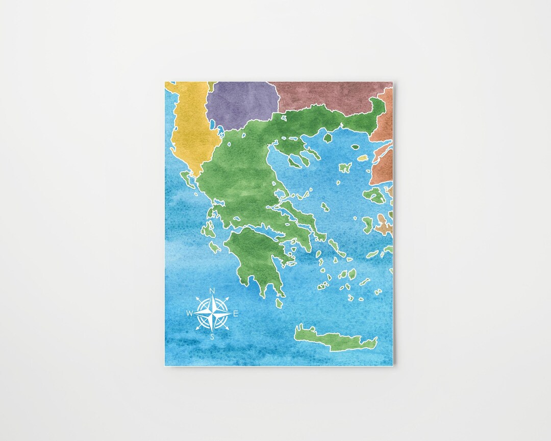 Greece Map, Watercolor Print, Travel Gifts, Greece Painting - Etsy