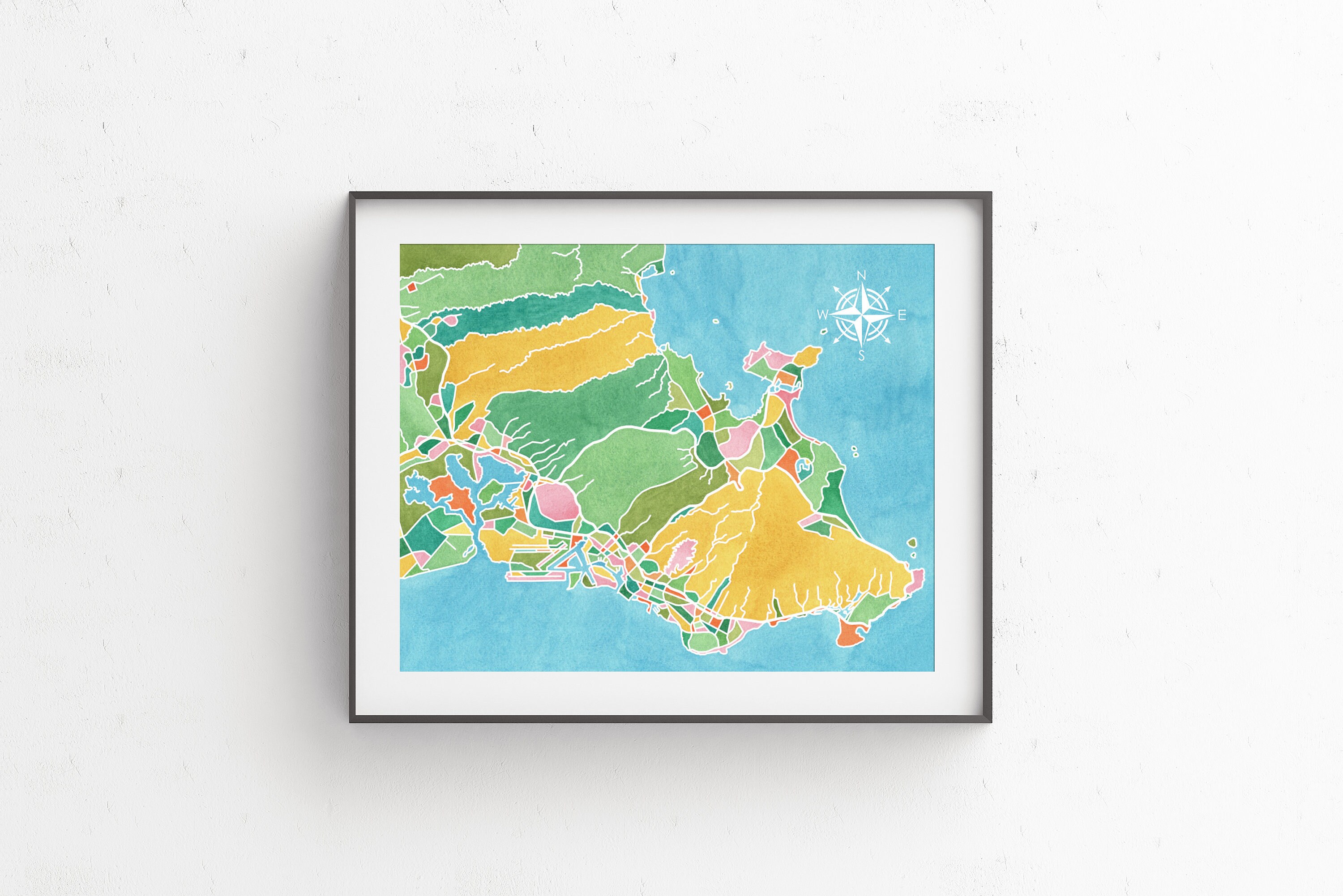Honolulu Hawaii map art watercolor print Hawaiian gifts | Etsy