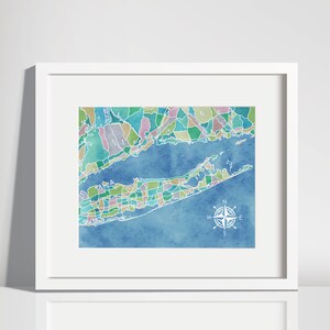 Long Island Map, Watercolor Print, Long Beach Wall Art, New York ...