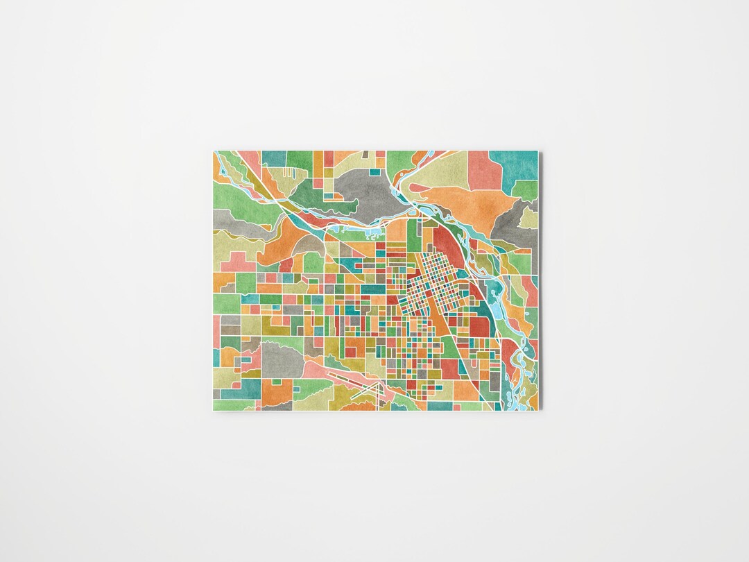 Yakima Washington, Map Art, Watercolor Print, Travel Decor, Washington ...