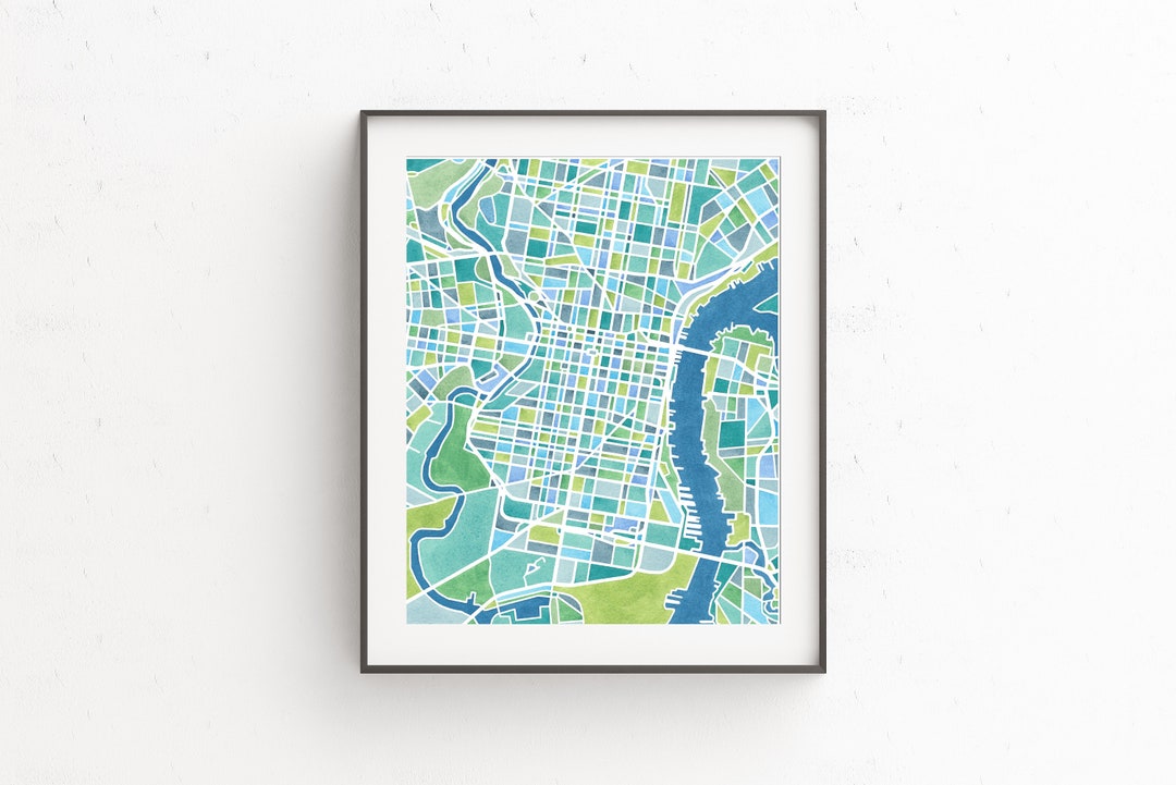 Philadelphia Map, Watercolor Print, Philadelphia Art, Map Art - Etsy