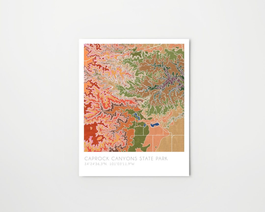 Caprock Canyons State Park, Map Art, Watercolor Print, Topographic Map ...