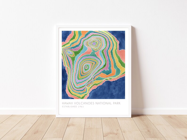 Hawaii Volcanoes National Park Map, Watercolor Print, Topographic Map ...