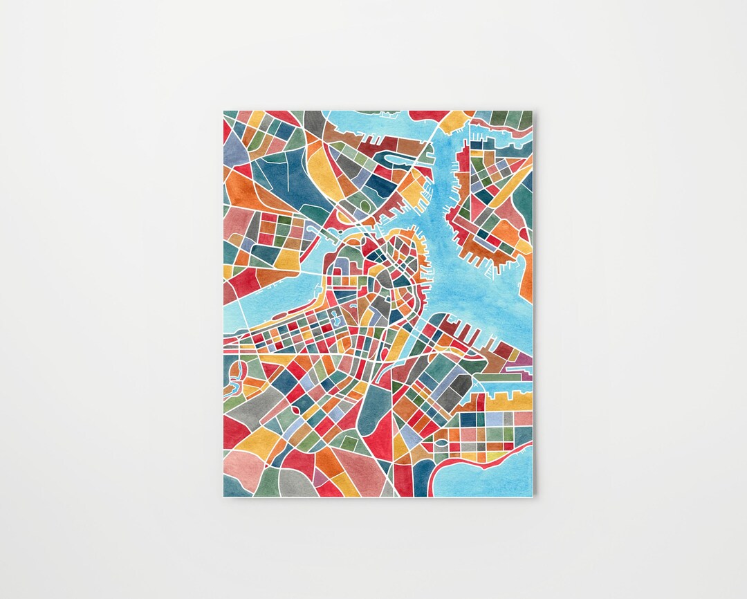 Boston Map, Watercolor Print, Boston Artwork, Boston North End, Travel ...