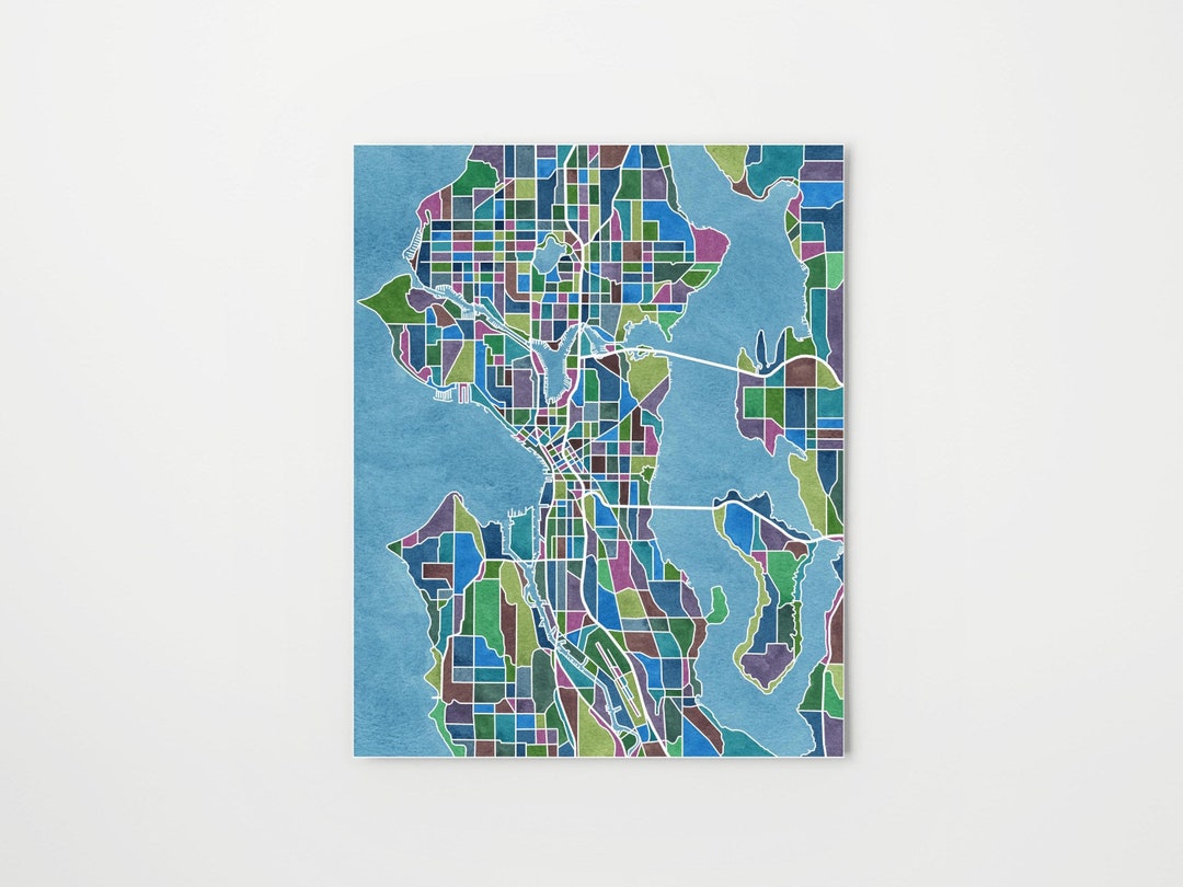 Seattle Map, Watercolor Print, Puget Sound Map, Pacific Northwest - Etsy