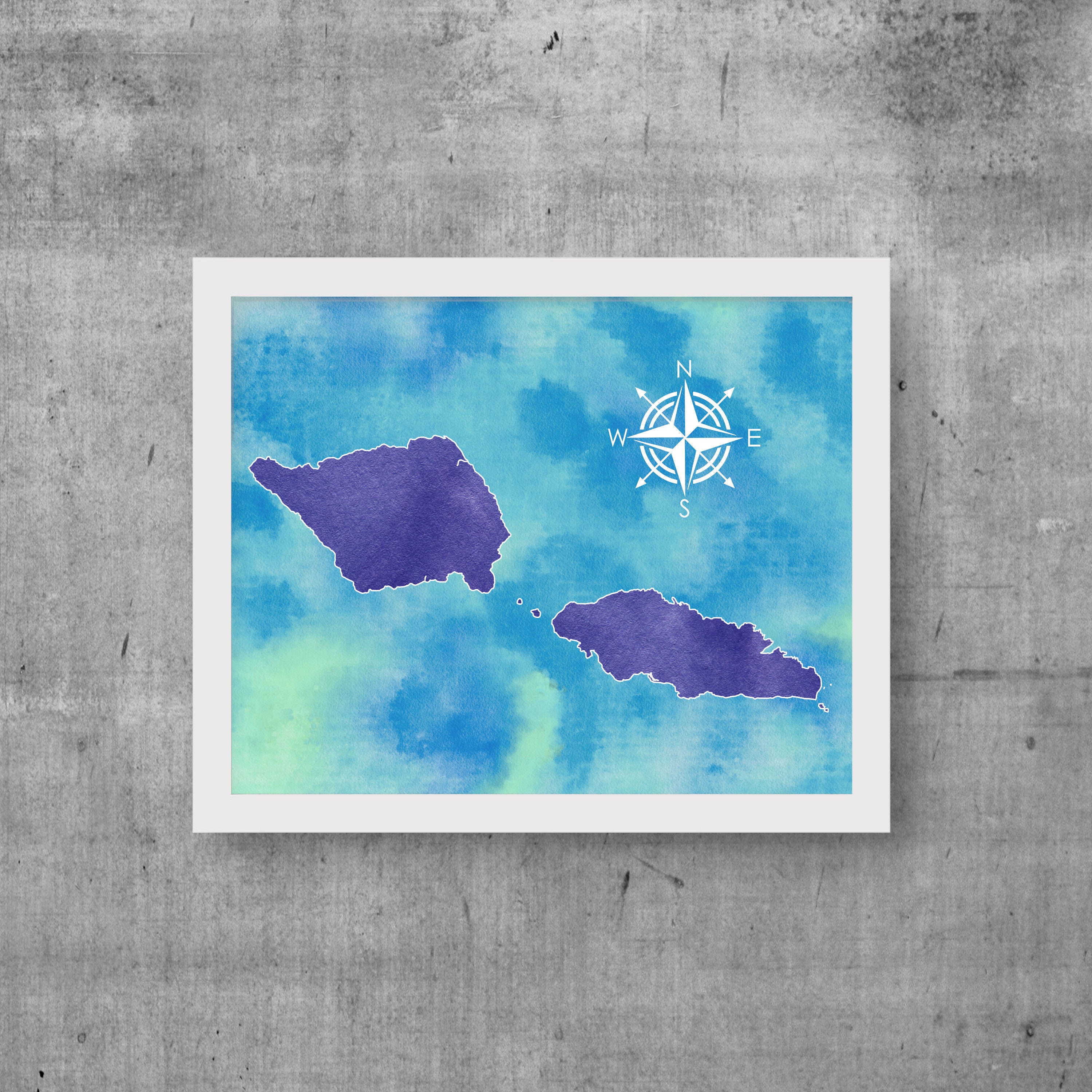 Samoa map watercolor print Samoan Islands map art travel | Etsy