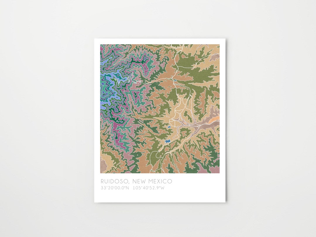 Ruidoso New Mexico Map, Watercolor Print, Topographic Map, New Mexico ...