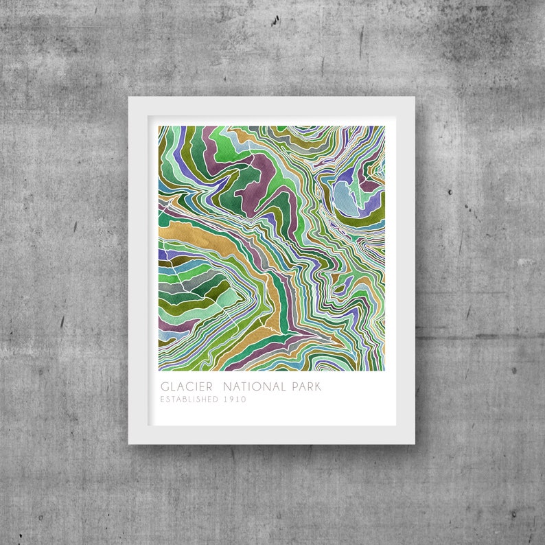 Glacier National Park Watercolor Print Topographic Map - Etsy