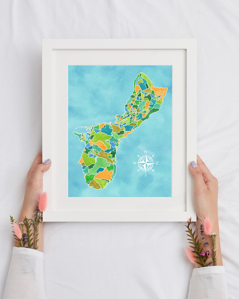 Guam Map Art, Watercolor Print, US Navy, Military Gifts, Travel Decor ...