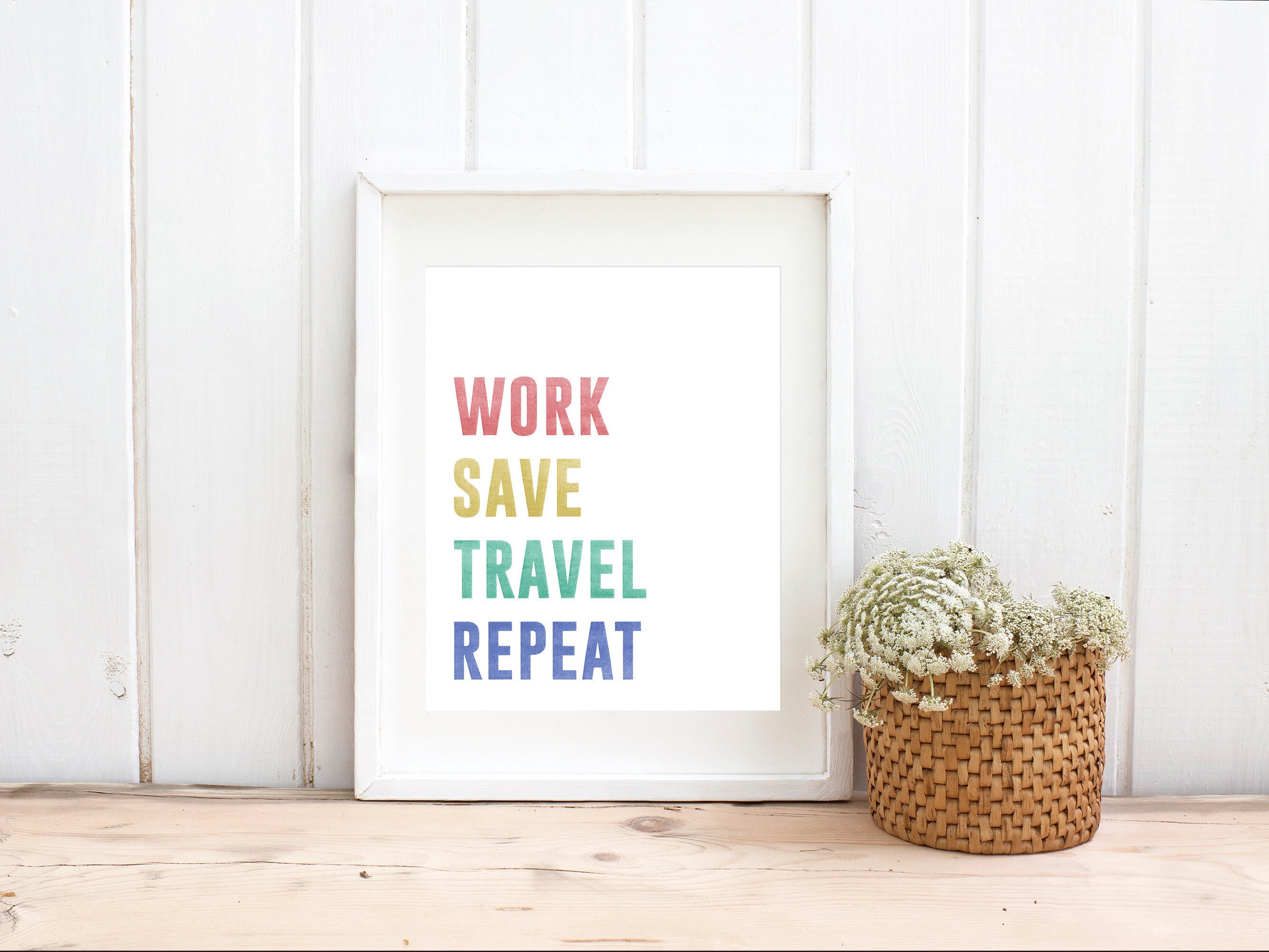 Work Save Travel Repeat Watercolor Print Travel Decor | Etsy
