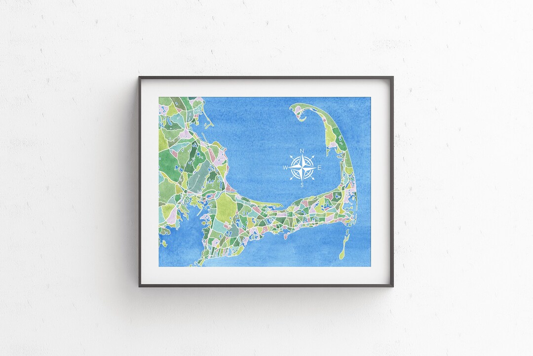 Cape Cod Map, Watercolor Print, Massachusetts Prints, Nautical Decor ...
