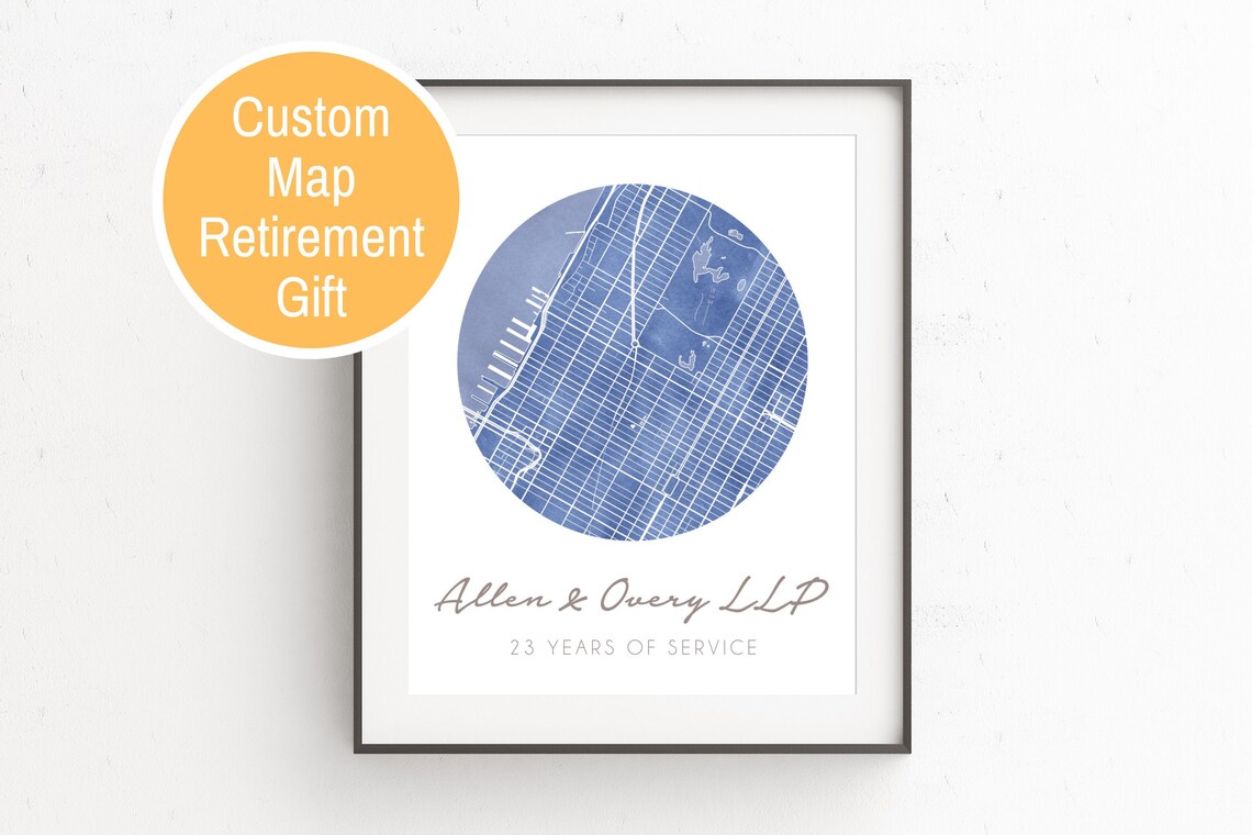 Personalized Retirement Gifts Custom Map Watercolor Print | Etsy