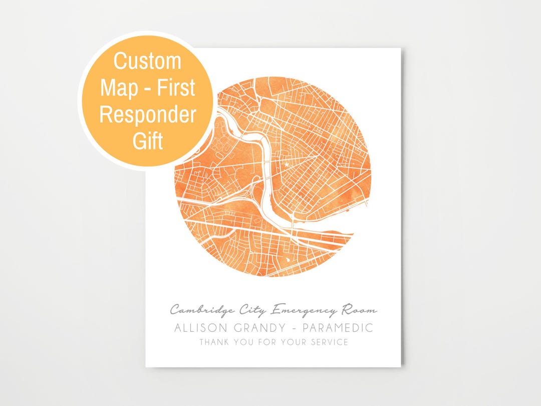 Custom Map, Paramedic Gift, Watercolor Print, EMT Gift, First Responder ...