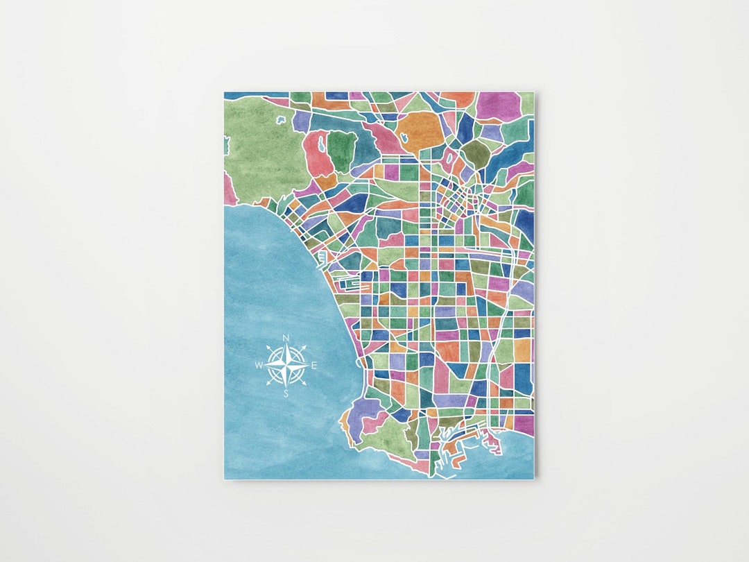 Los Angeles Map, Watercolor Print, Map Art, California Artwork, LA Map ...