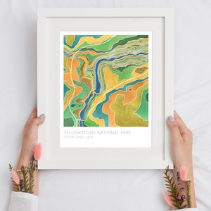 Yellowstone National Park Map, Watercolor Print, Topographic Map - Etsy