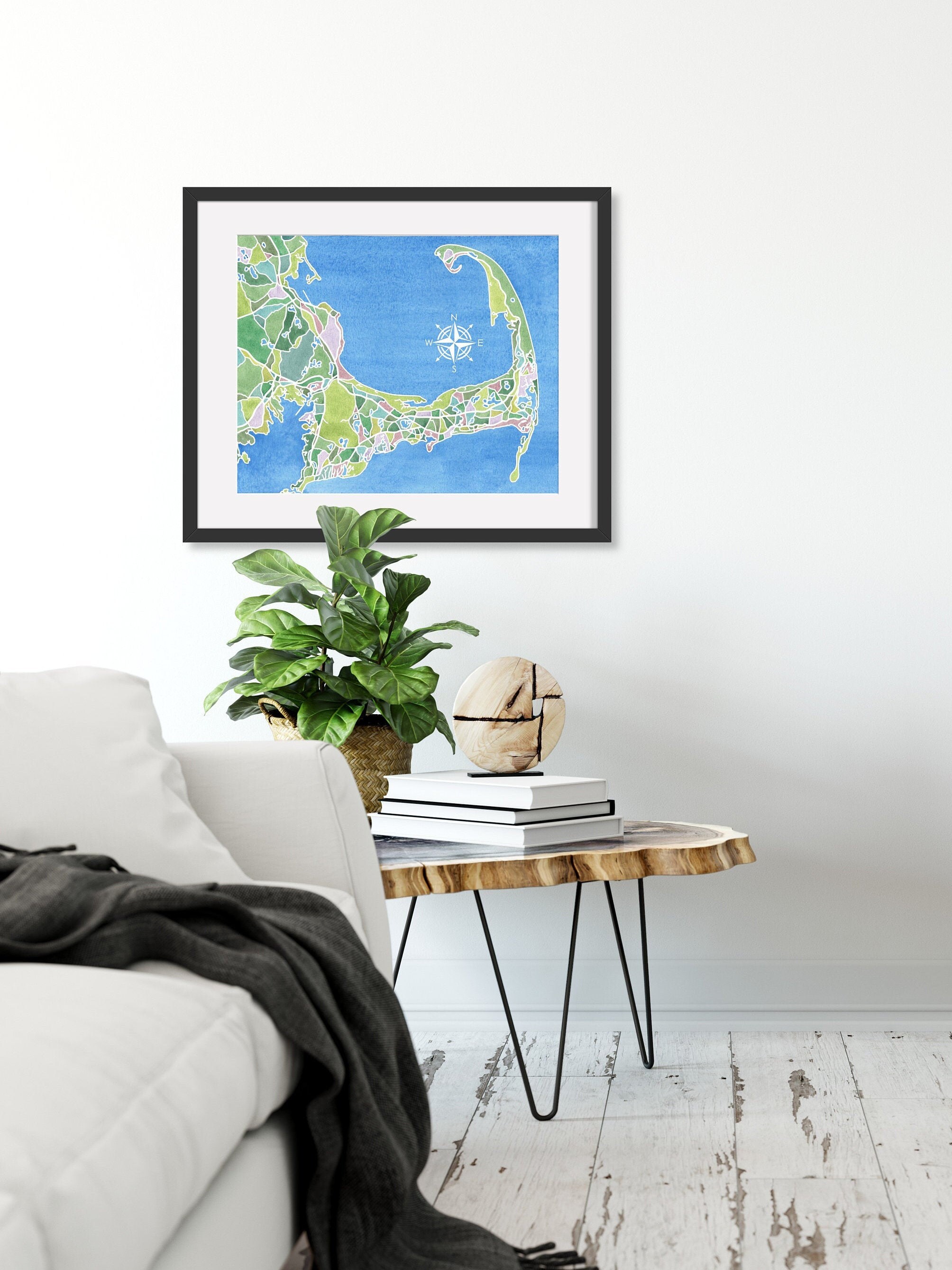 Cape Cod Map Watercolor Print Massachusetts Prints Nautical - Etsy