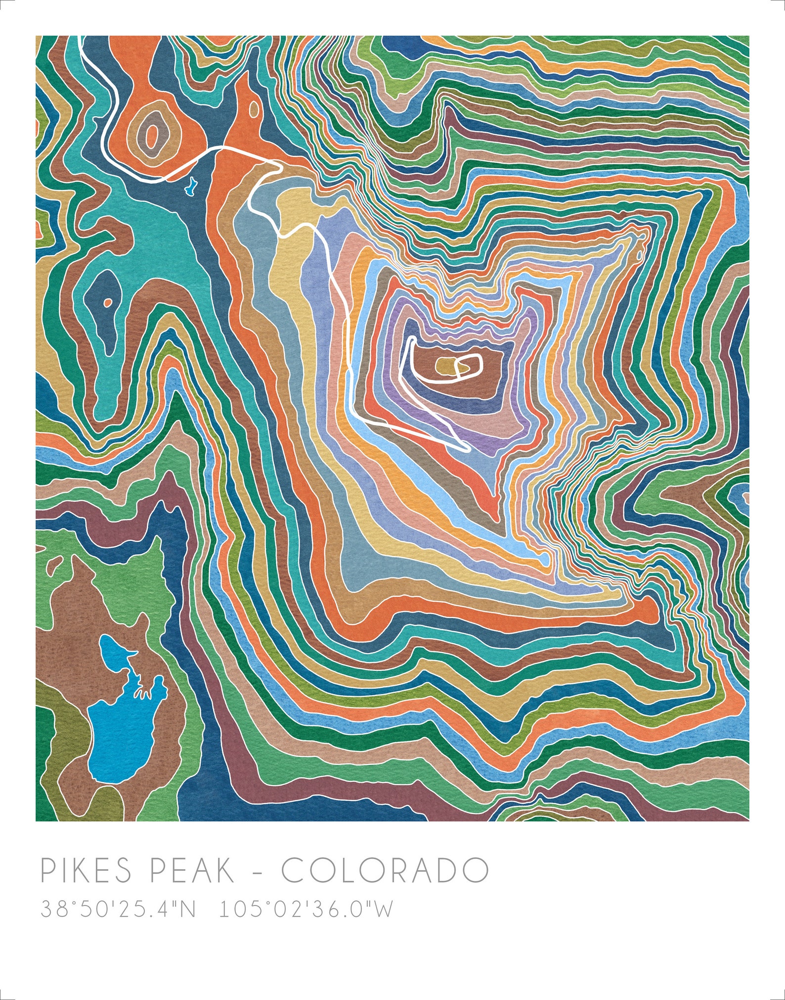Pikes Peak Colorado Map, Watercolor Print, Topographic Map - Etsy