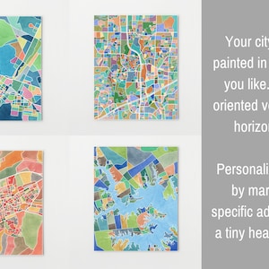 Custom City Map, Watercolor Painting, Hand Painted, Personalized Gift ...