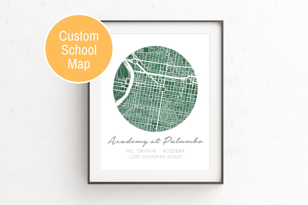 Personalized School Map Teacher Gifts Watercolor Print - Etsy