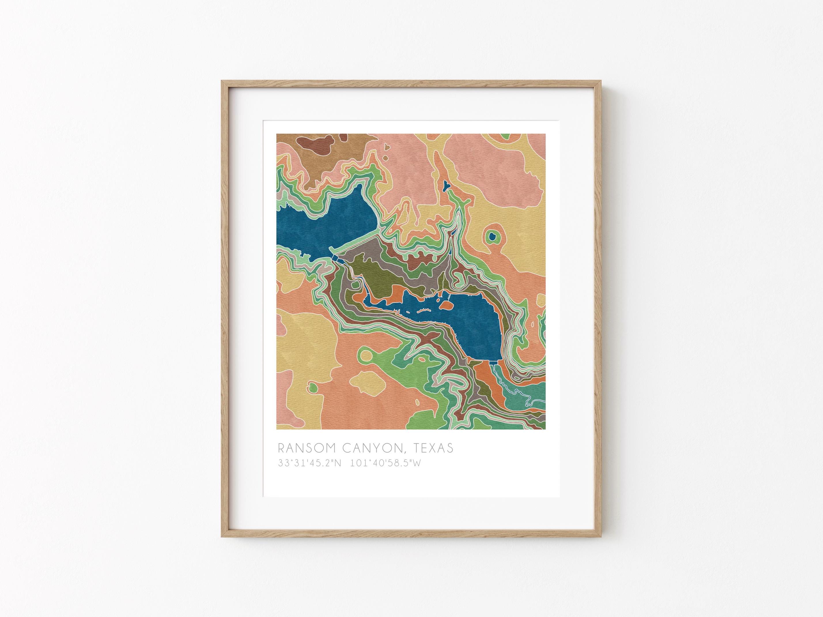 Ransom Canyon, Map Art, Watercolor Print, Topographic Map, Lake Map - Etsy