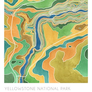 Yellowstone National Park Map, Watercolor Print, Topographic Map - Etsy