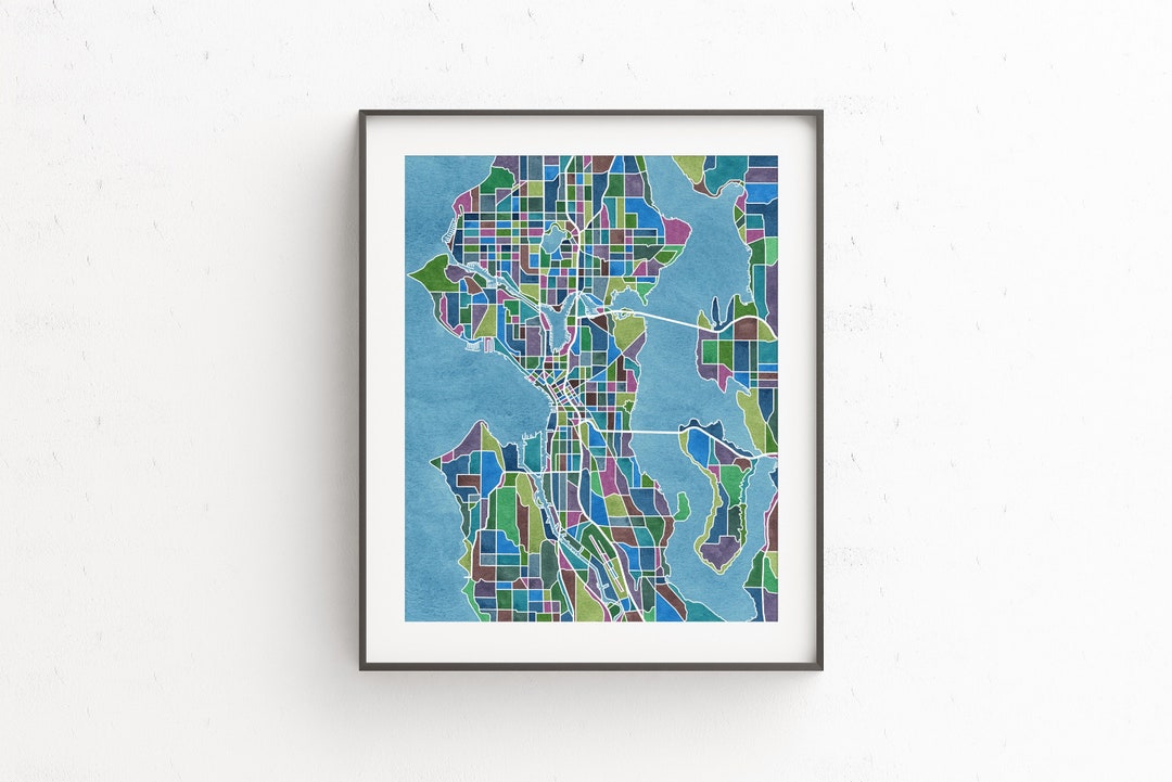 Seattle Map Watercolor Print Puget Sound Map Pacific - Etsy